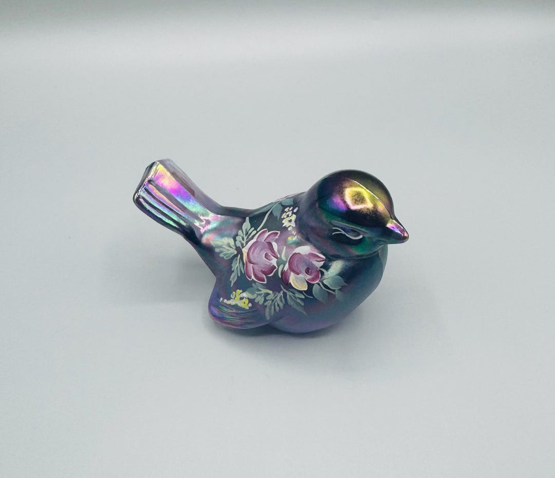 Fenton - Amethyst Carnival Glass - Song Bird - Hand Painted Roses ...