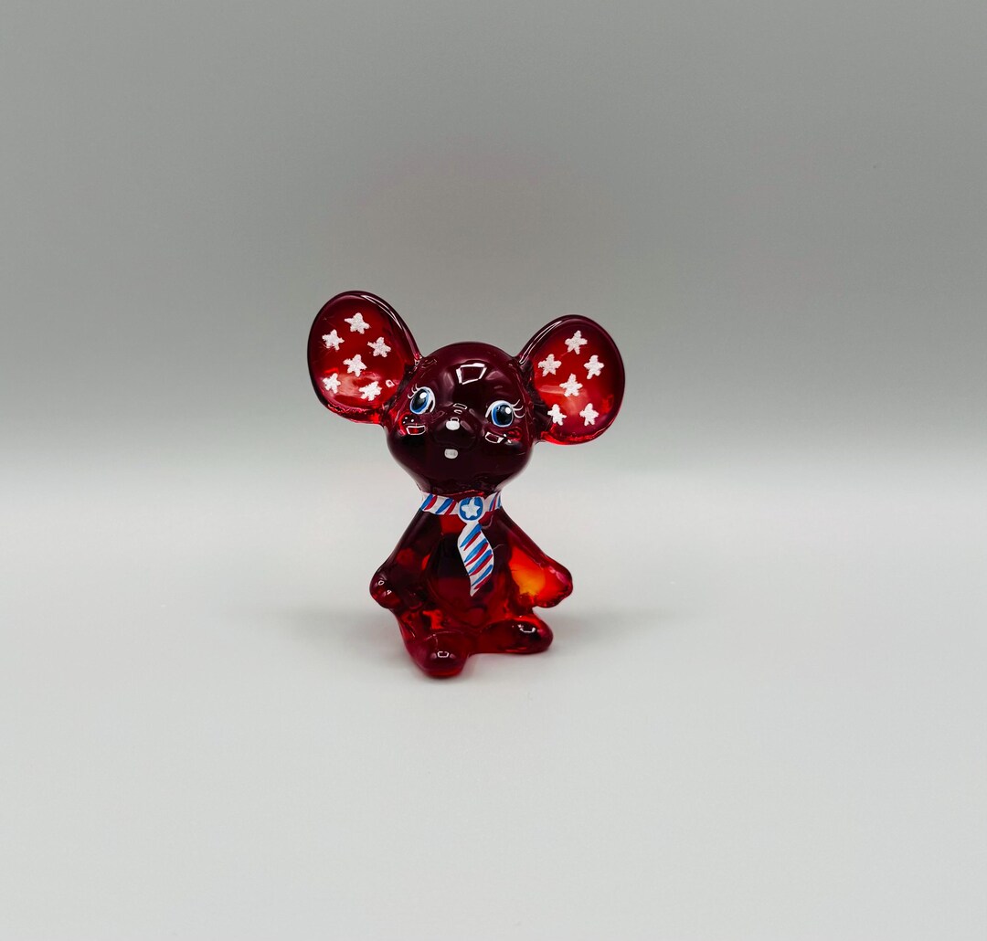 Fenton Art Glass Mouse - Ruby Red Patriotic Stars on Ears With Red ...