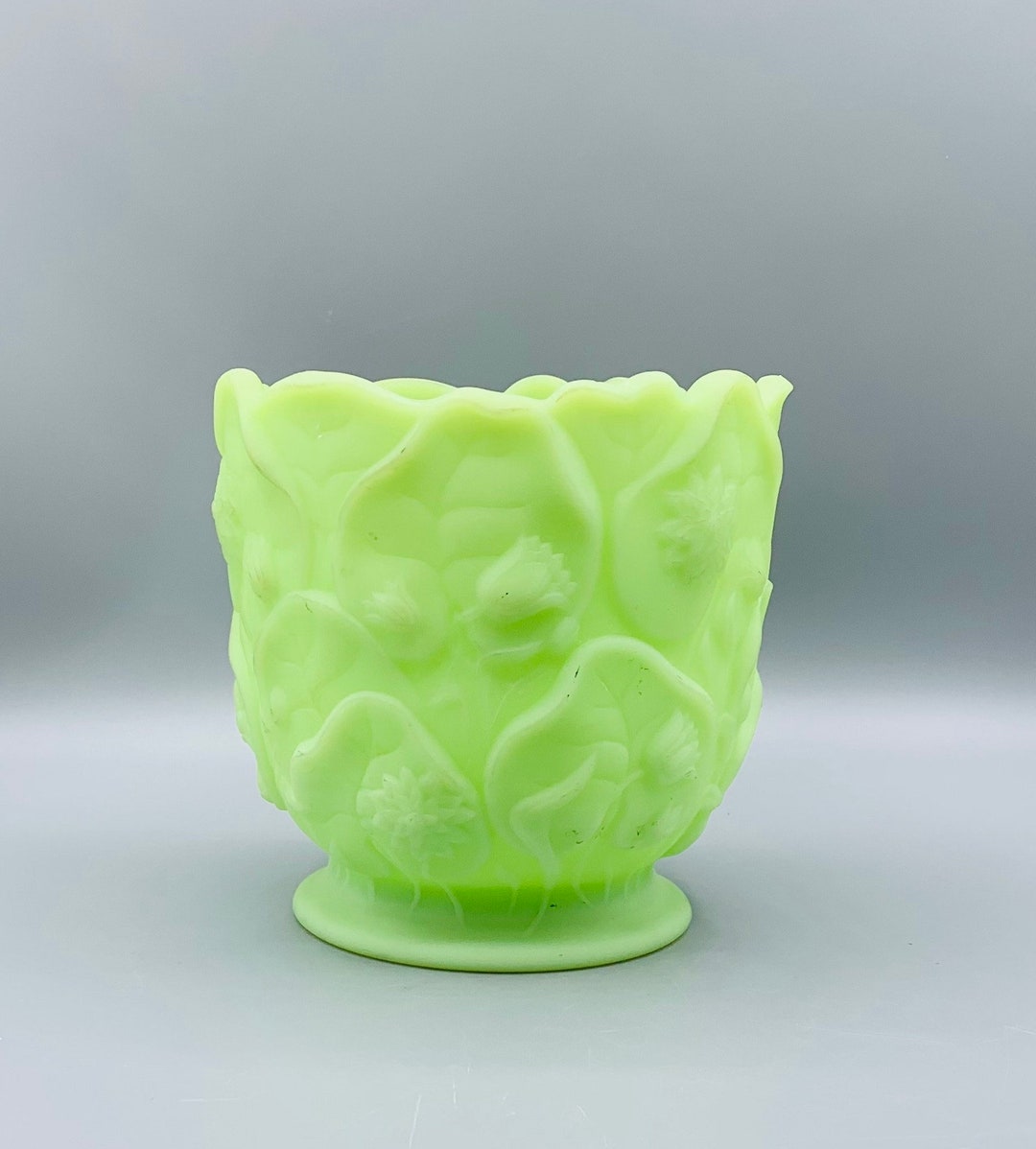 FENTON - Lime Sherbet Satin Glass - “water Lily” Pattern - Planter ...