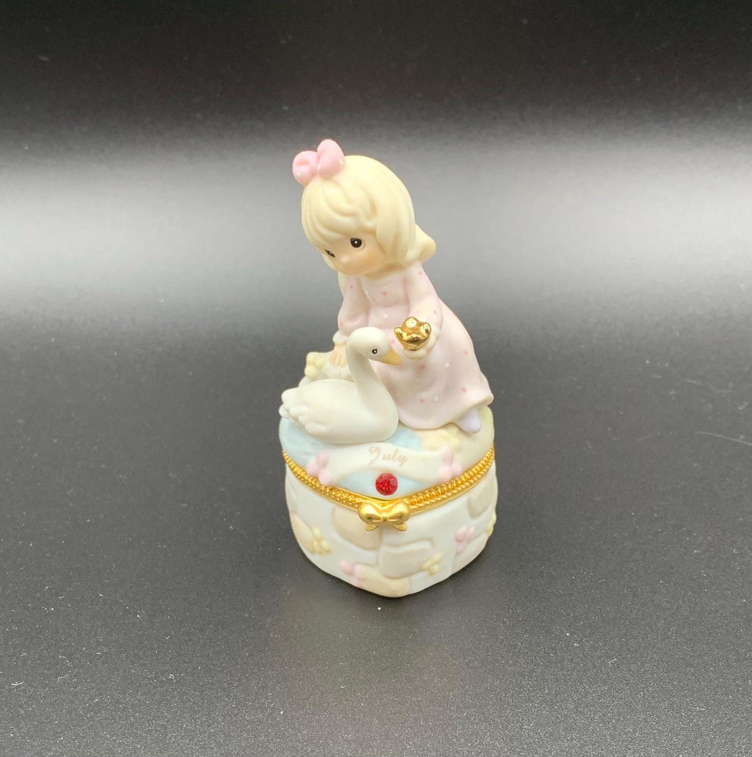 Precious Moments Miniature Porcelain Trinket Box Heart Shaped july Ruby ...