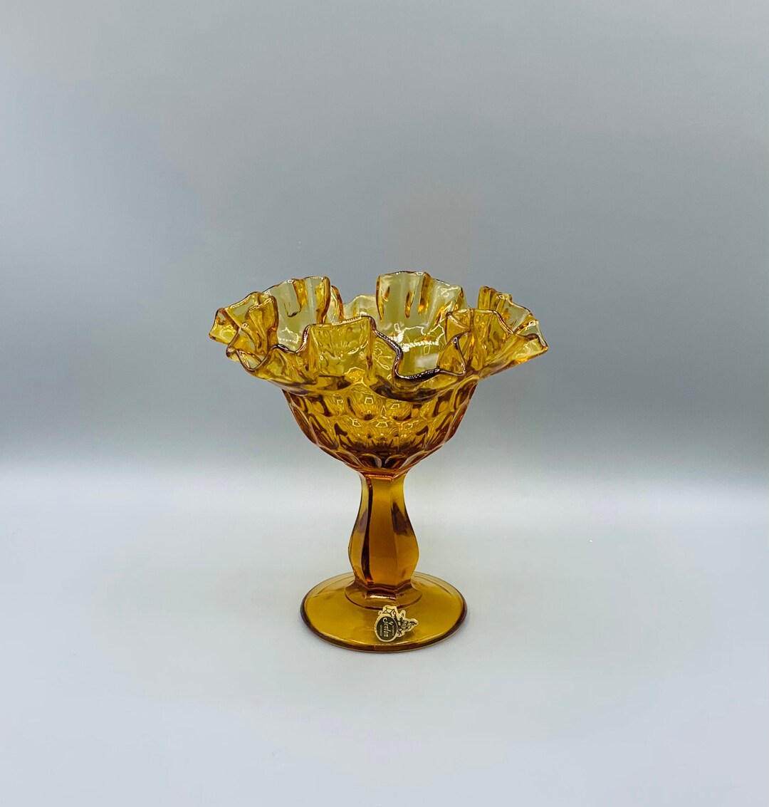 Fenton - Mid Century - Art Glass Amber Thumbprint Pattern Footed ...