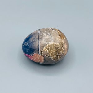 Paperweight Carved World / Earth Map Egg Shaped Stone Art Etched ...