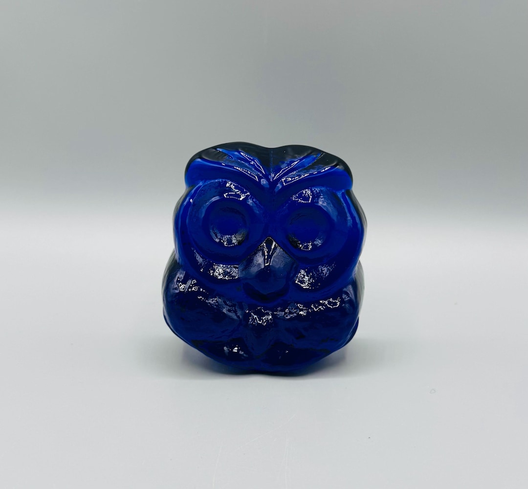 Blenko - Cobalt Blue - Owl Paperweight - Blenko Sticker - Etsy