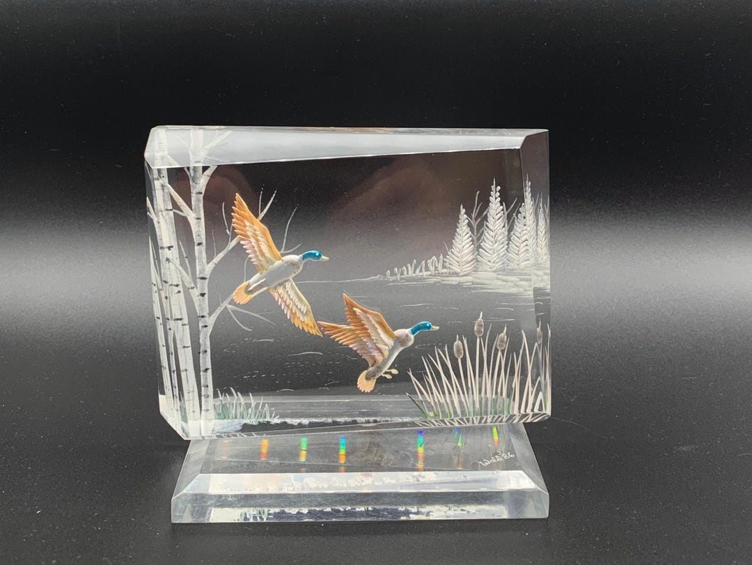 Acrylic Paperweight - Lazer Carved and Hand Painted - Ducks in Flight ...