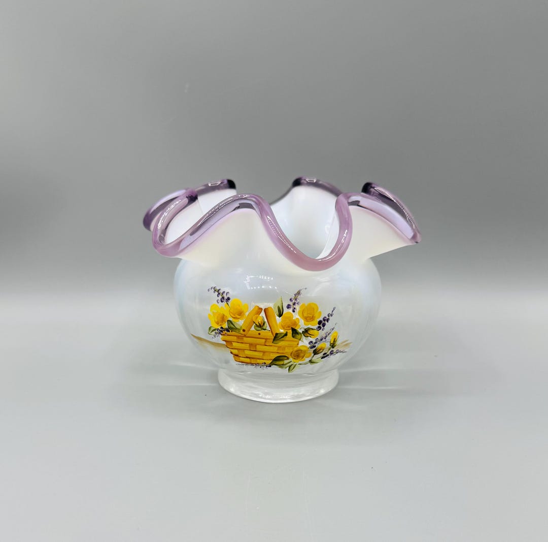 FENTON Glass French Opalescent Rose Bowl With Lavendar Crest - Basket ...