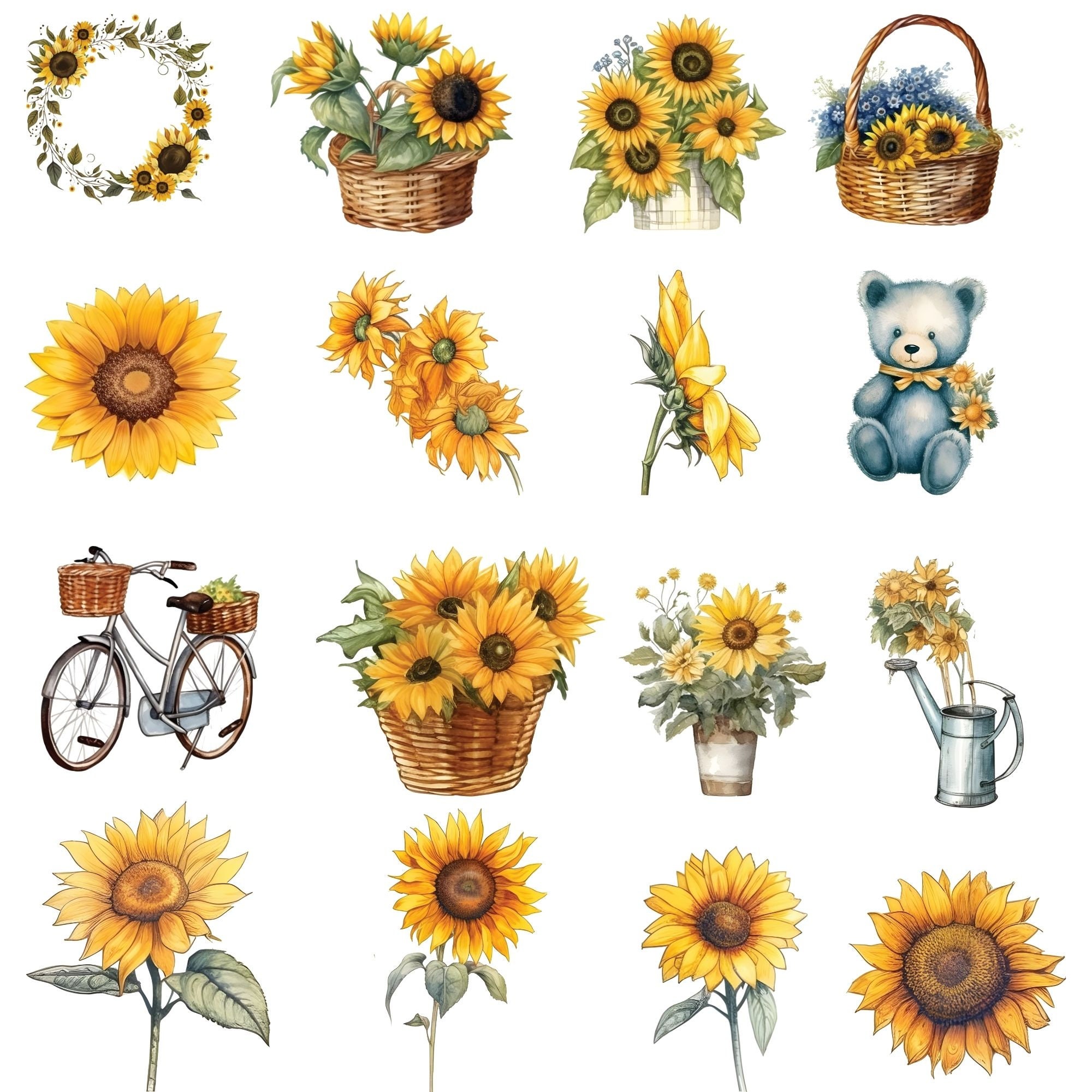 64 Sunflower PNG Clipart Bundle. - Etsy
