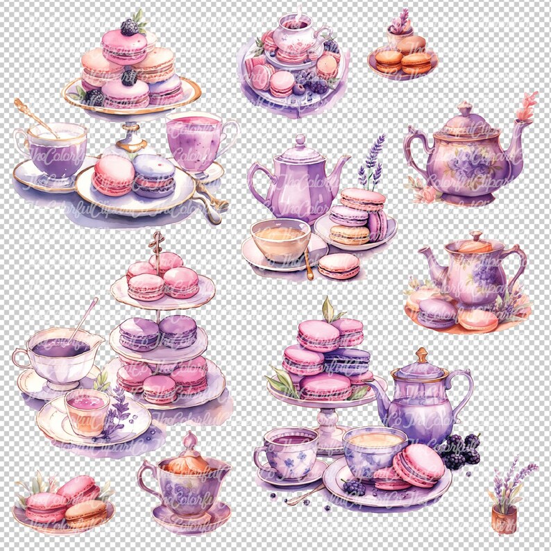 101 Watercolor Purple High Tea Clipart Bundle - Etsy