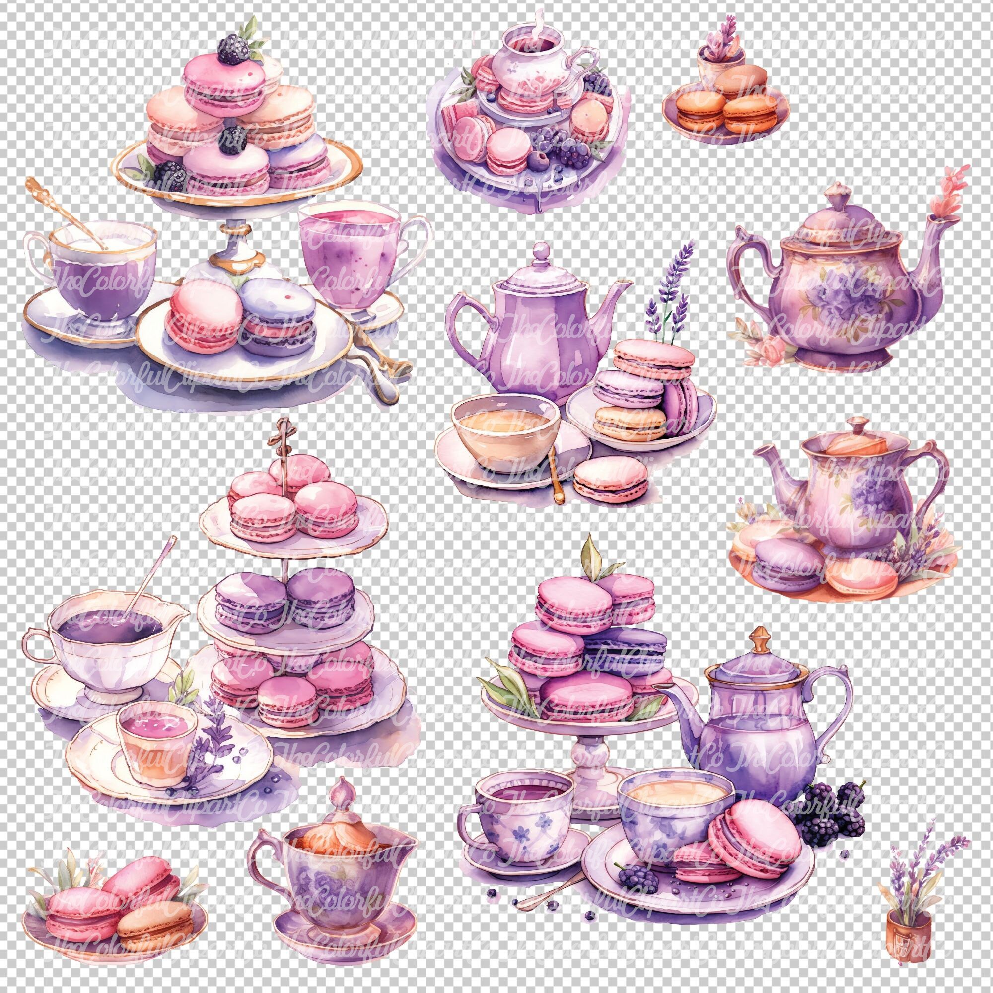 101 Watercolor Purple High Tea Clipart Bundle - Etsy