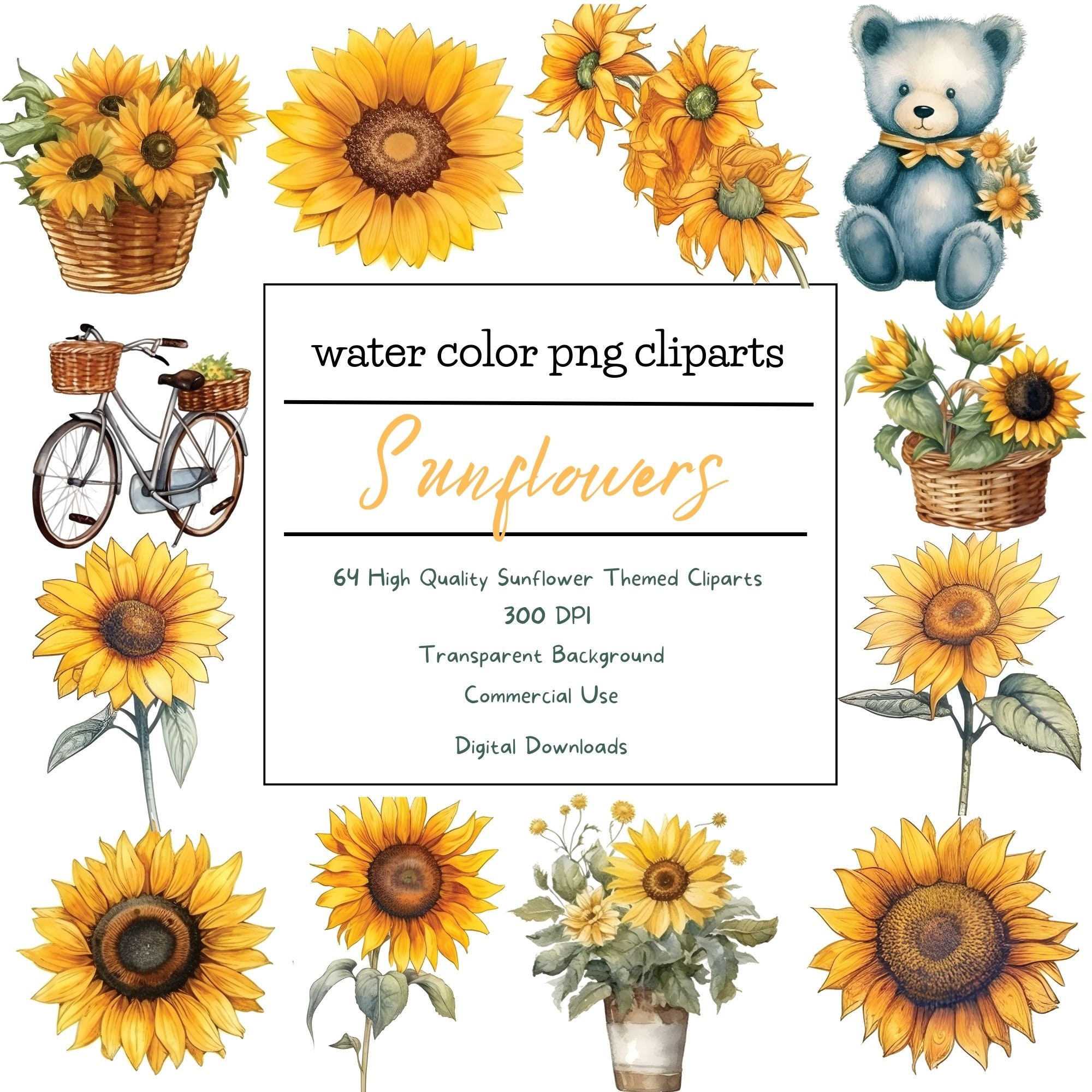 64 Sunflower PNG Clipart Bundle. - Etsy