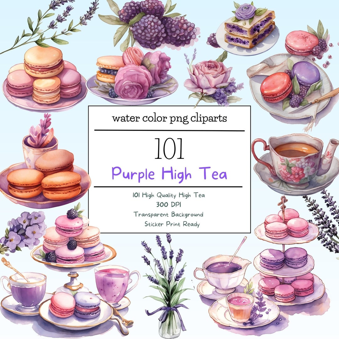 101 Watercolor Purple High Tea Clipart Bundle - Etsy