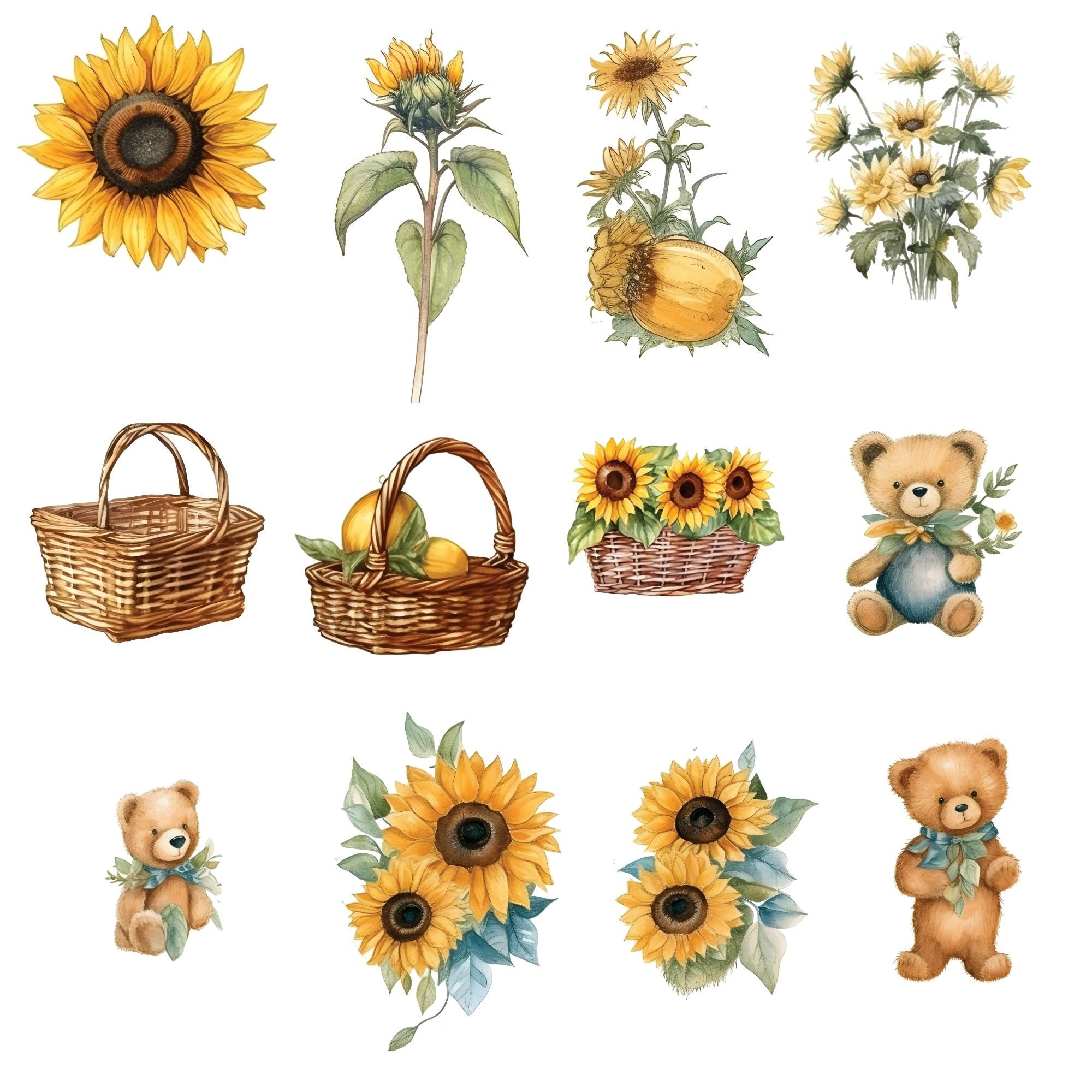 64 Sunflower PNG Clipart Bundle. - Etsy