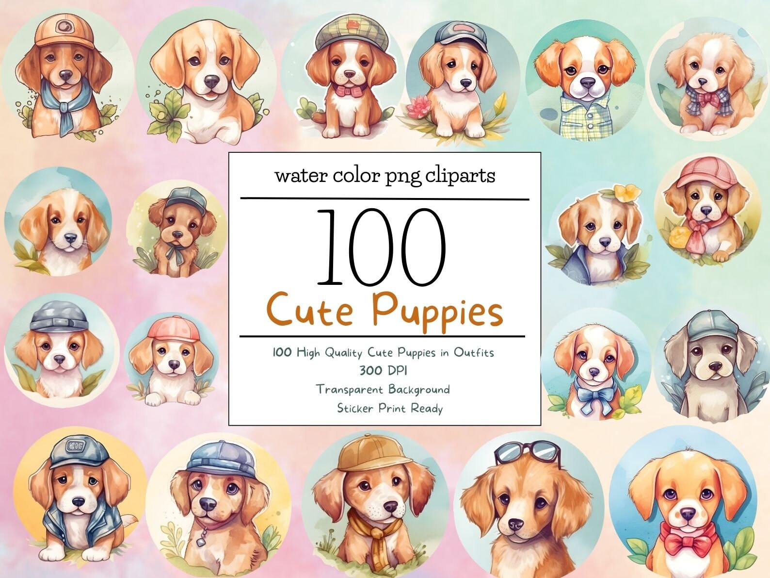 100 Watercolor Cute Puppies PNG Clipart Bundle. - Etsy