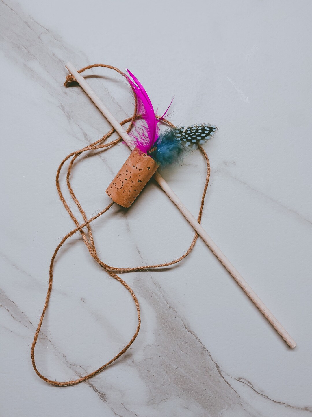 Fishing Rod With Feathers and Cork Teaser Cat Toy - Etsy