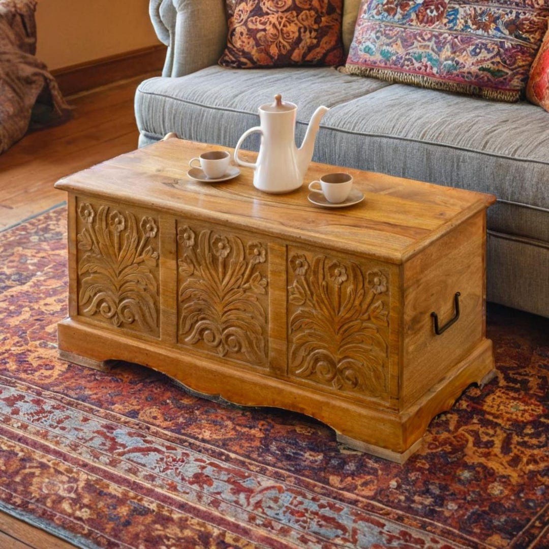 Acacia Wood Hand Carved Chest Coffee Table - Etsy UK