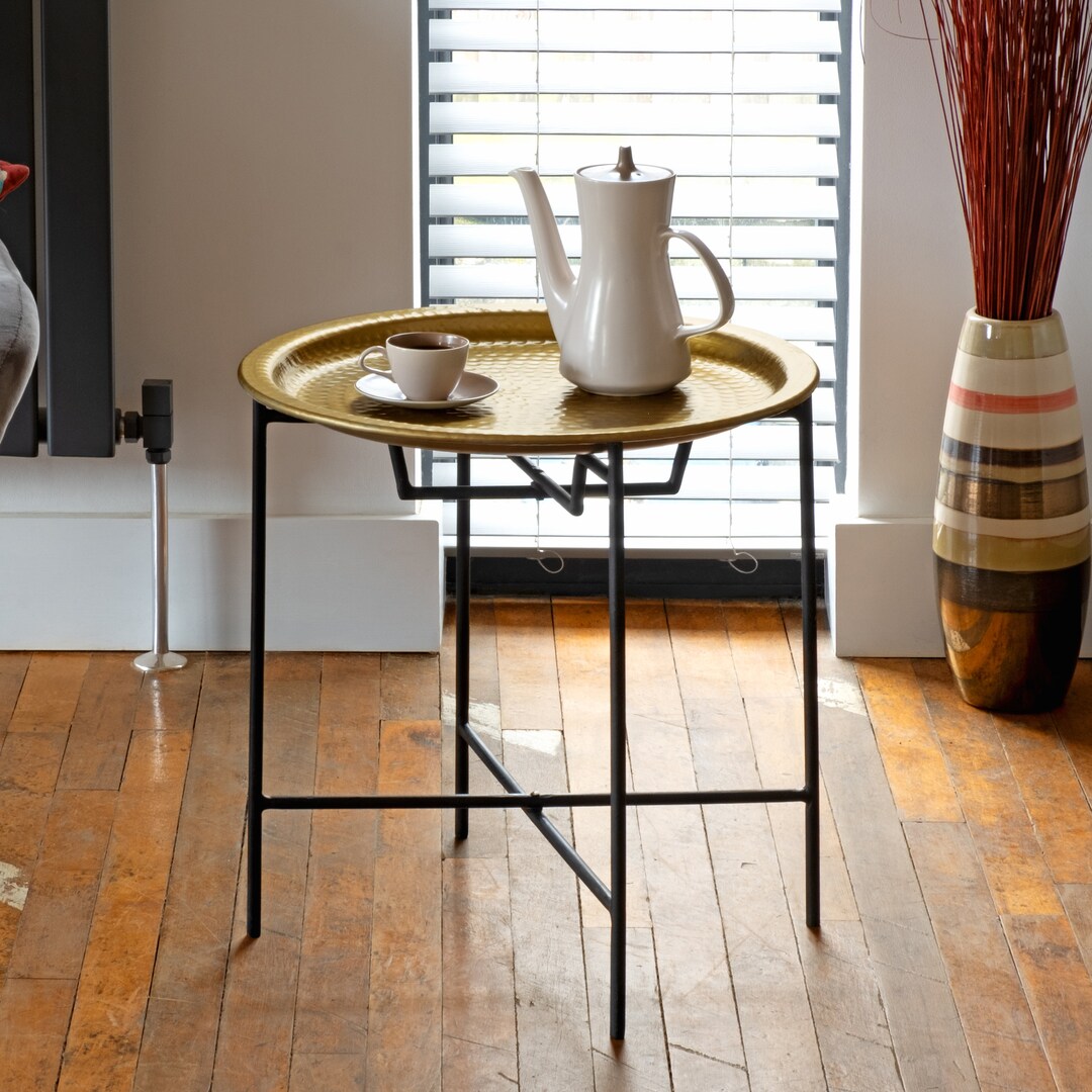 Hammered Iron Plate Side Table Gold Finish - Etsy