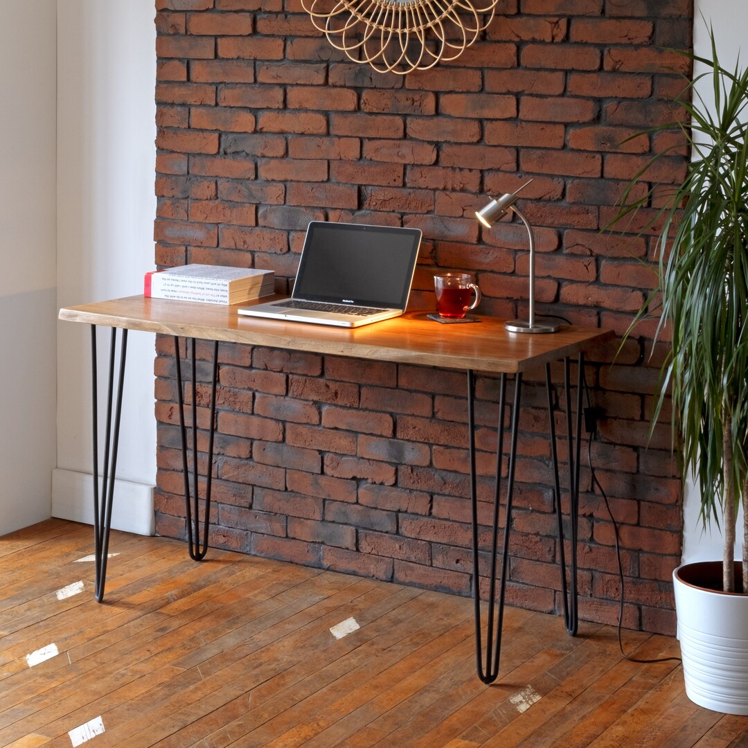 Live Edge Solid Acacia Wood Slab Computer Desk Office Desk Console ...