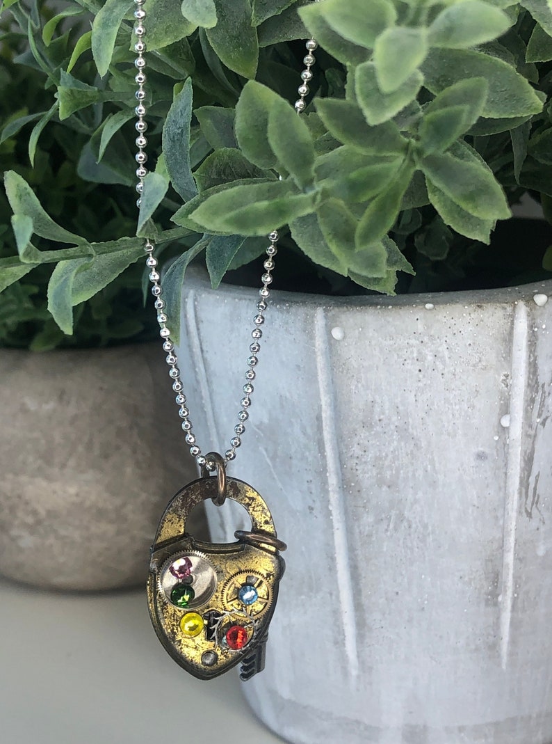 Lock and Key Pendant, Swarovski Crystal Pendant, Steampunk Pendant - Etsy
