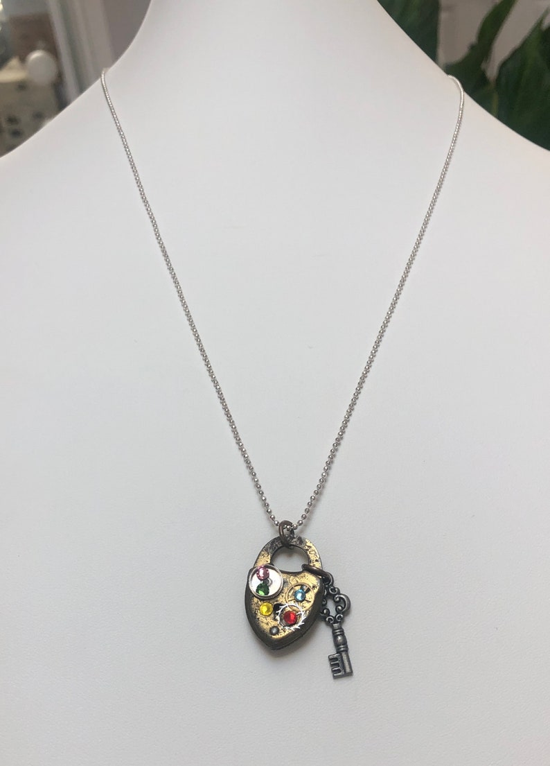 Lock and Key Pendant, Swarovski Crystal Pendant, Steampunk Pendant - Etsy