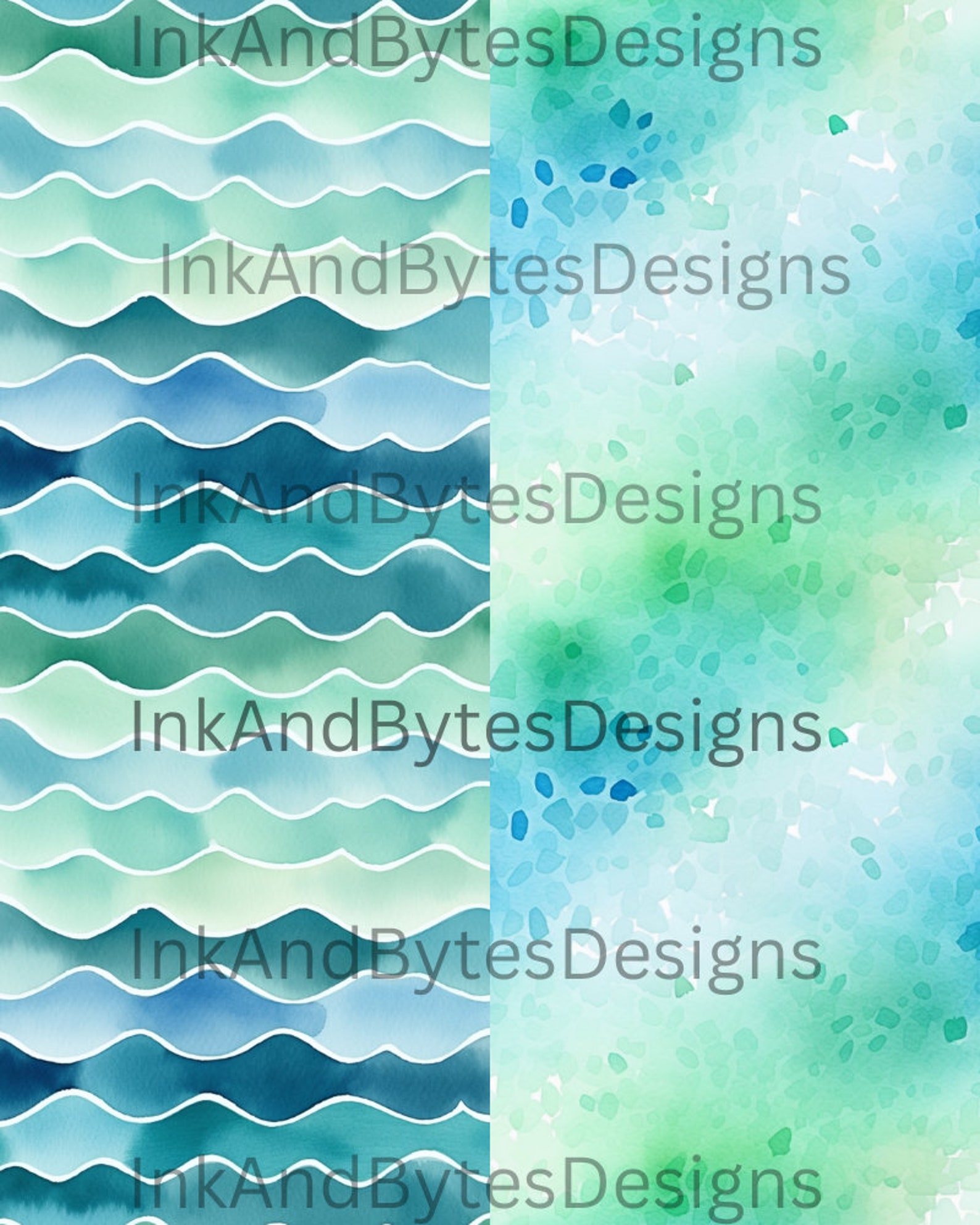 Blue Green Watercolor Seamless 12x12in Digital Paper, Digital Design ...