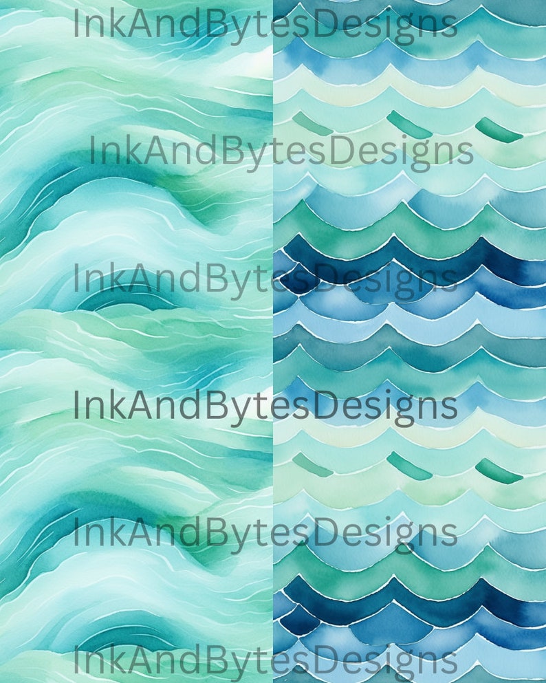 Blue Green Watercolor Seamless 12x12in Digital Paper, Digital Design ...