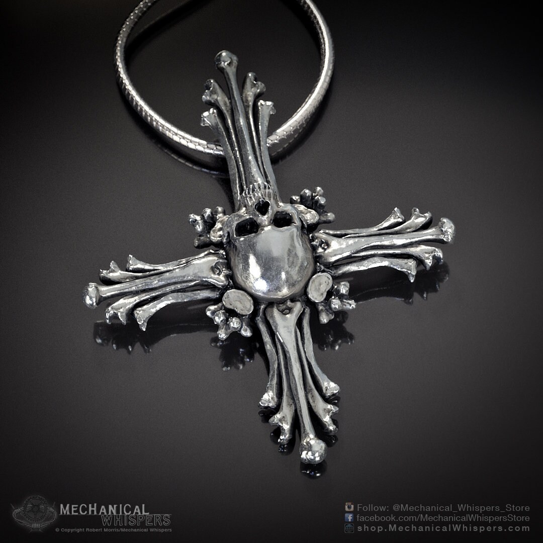 Skull Inverted Cross Pendant, Hand Polished (skull Metal Bone Necklace ...