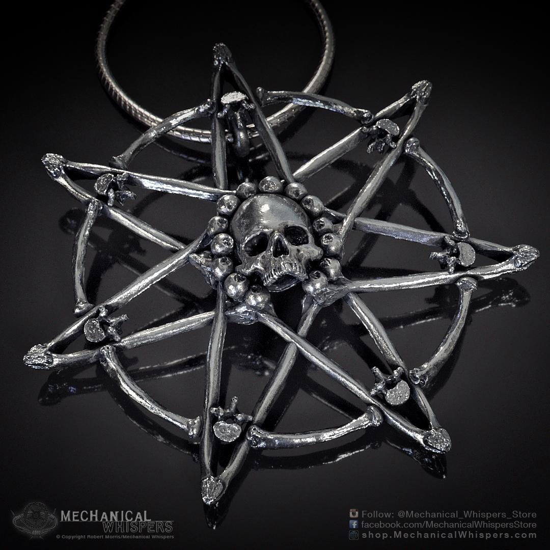 Heptagram Seven Pointed Star Sigil Skull Pendant, Hand Polished ...