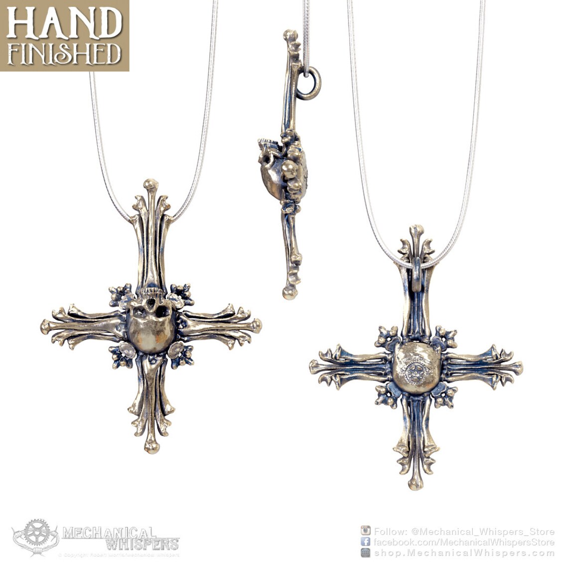 Skull Inverted Cross Pendant, Hand Polished (skull Metal Bone Necklace ...