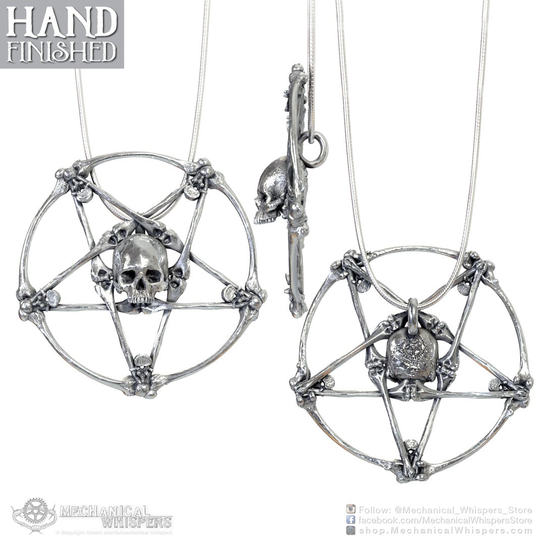 Satanic Pentacle Inverted Pentagram Skull Pendant, Hand Polished ...
