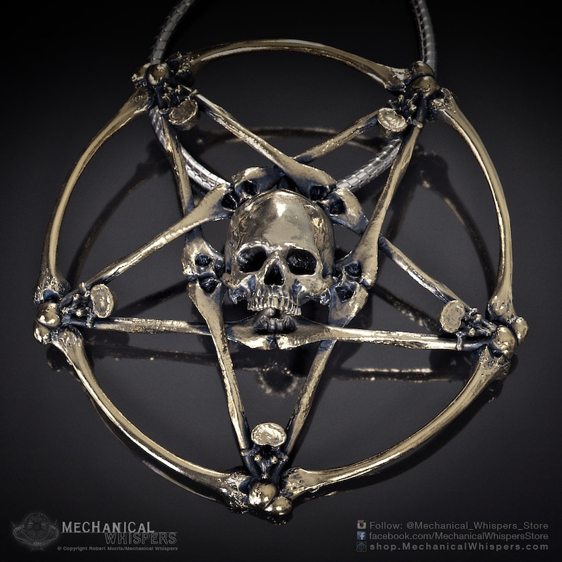 Satanic Pentacle Inverted Pentagram Skull Pendant, Hand Polished ...