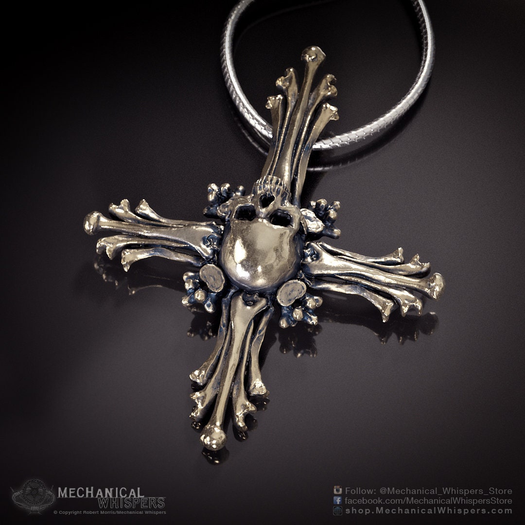 Skull Inverted Cross Pendant, Hand Polished (skull Metal Bone Necklace ...