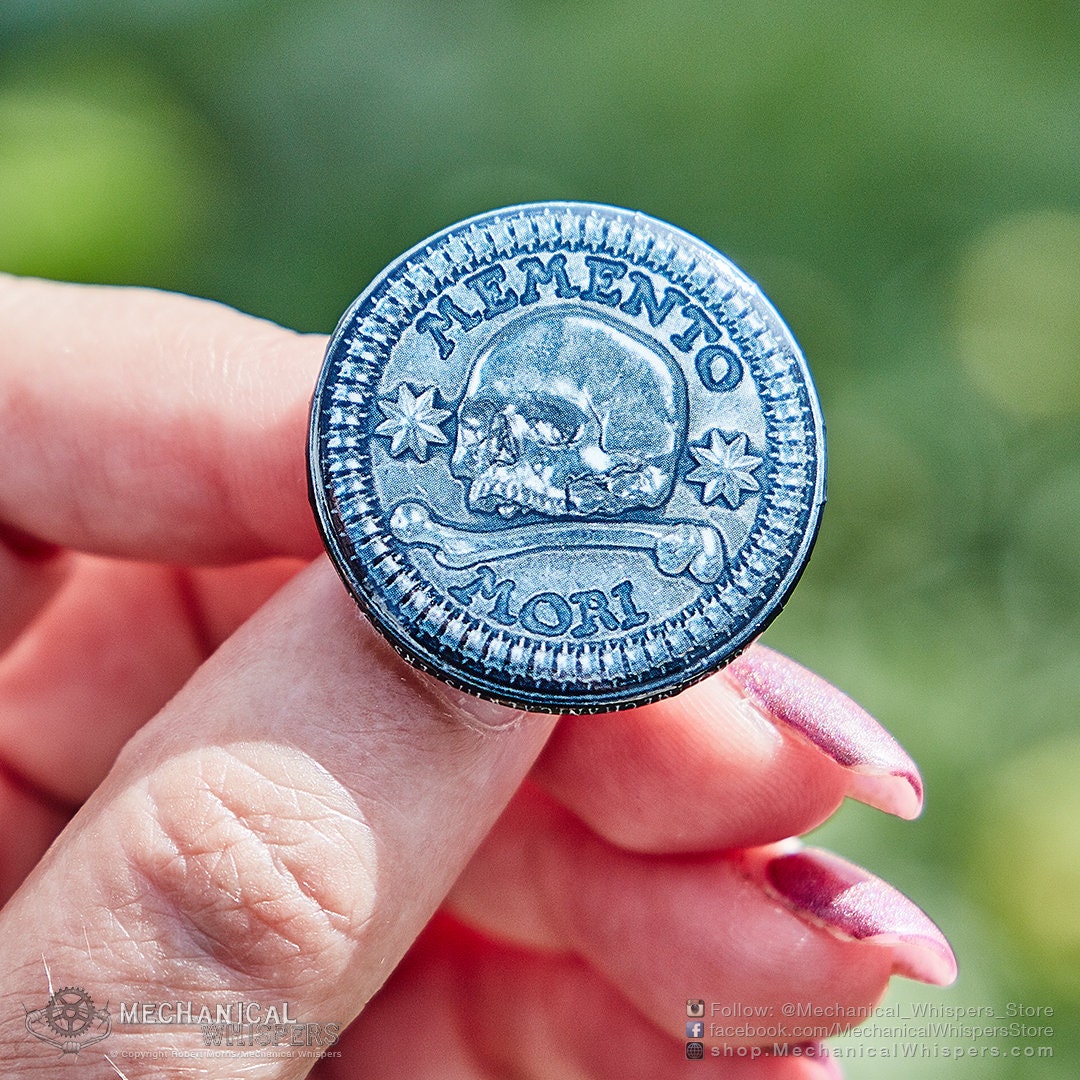 Memento Mori Skull Pin Button memento Mori Death Skull and Crossbones ...