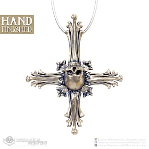 Skull Inverted Cross Pendant, Hand Polished (skull Metal Bone Necklace ...