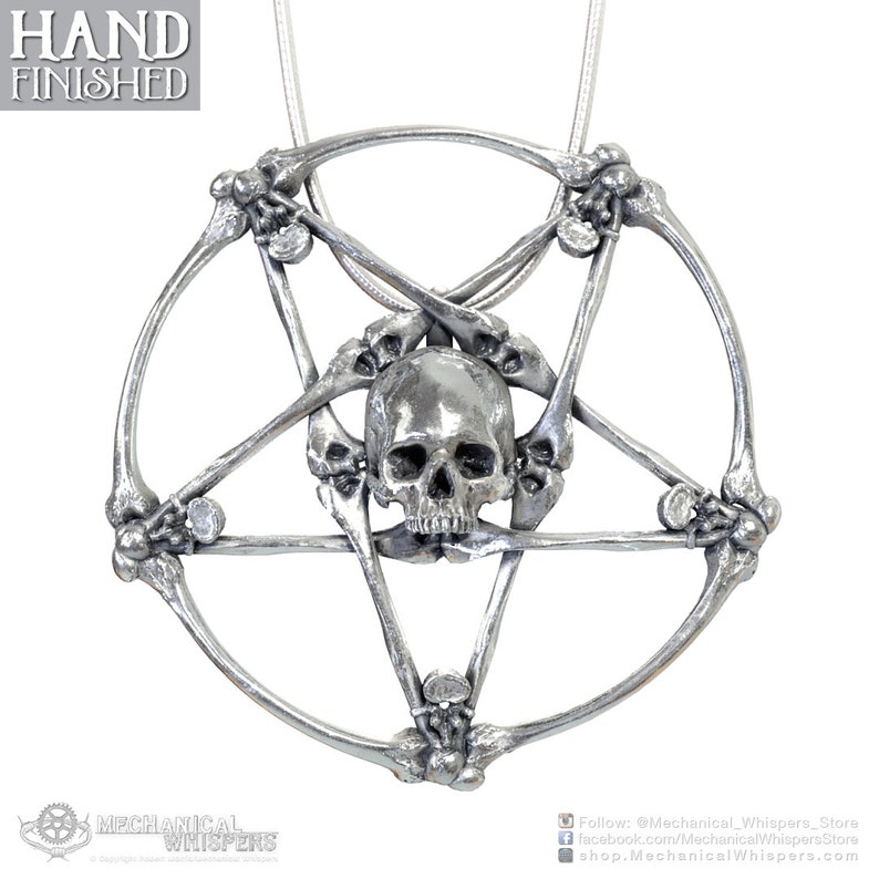 Satanic Pentacle Inverted Pentagram Skull Pendant, Hand Polished ...
