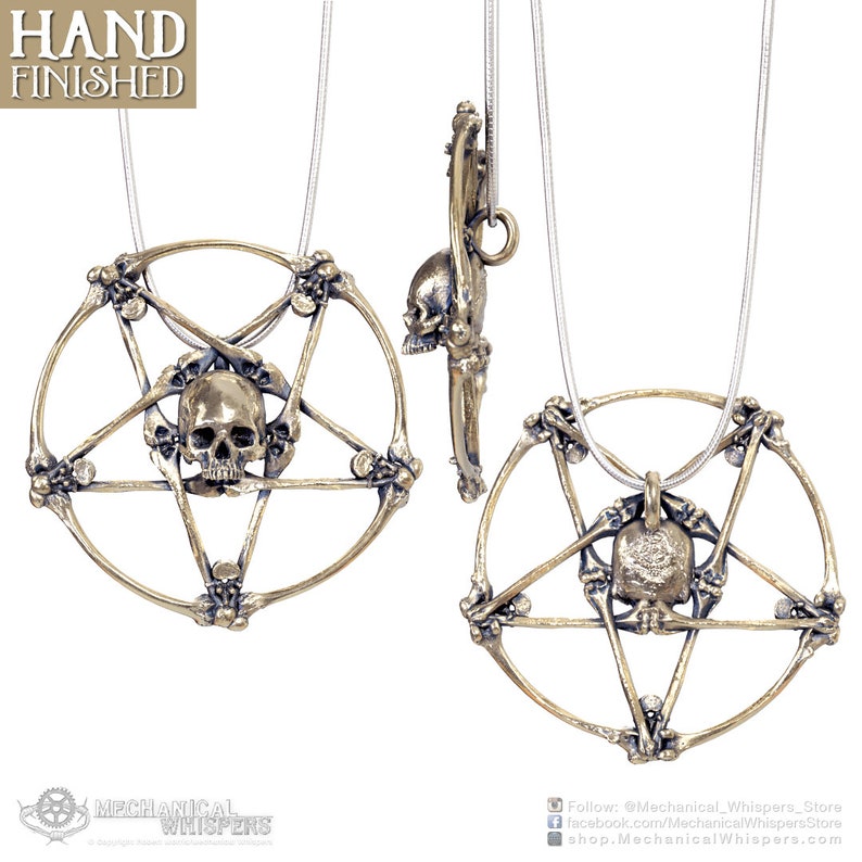 Satanic Pentacle Inverted Pentagram Skull Pendant, Hand Polished ...
