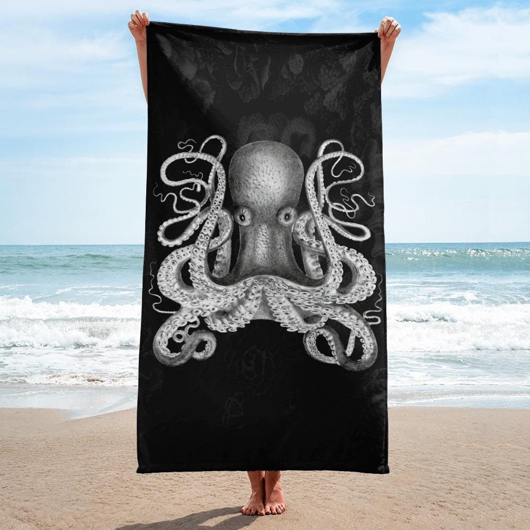 Octopus Kraken Fun Beach Towel, Funny Sea Gift for Her or Squid Beach ...