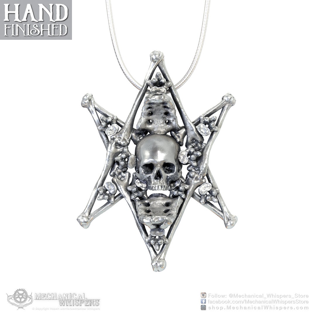 Skull Thelema Crowley Pendant, Hand Polished (skull Metal Goth Bone ...