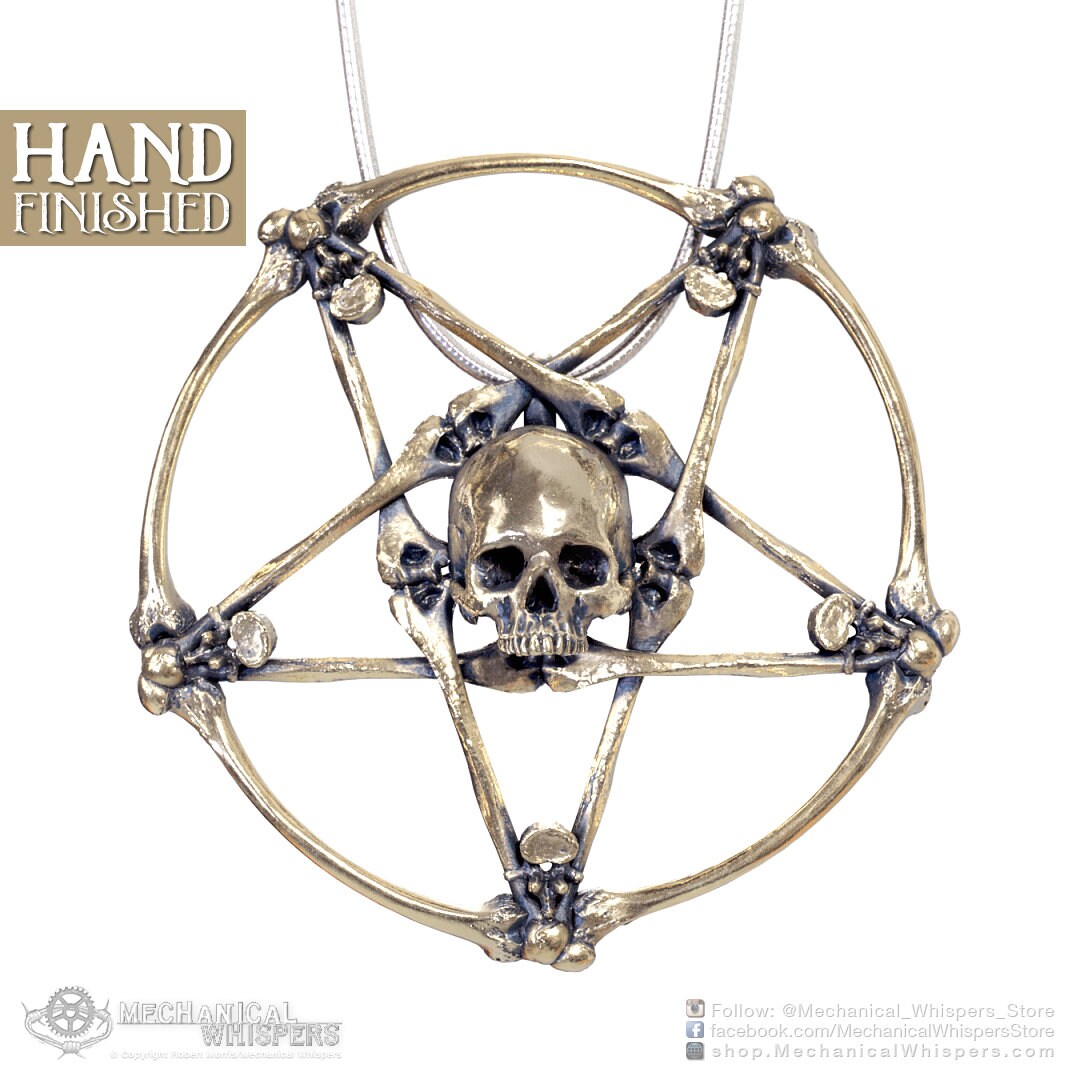 Satanic Pentacle Inverted Pentagram Skull Pendant, Hand Polished ...