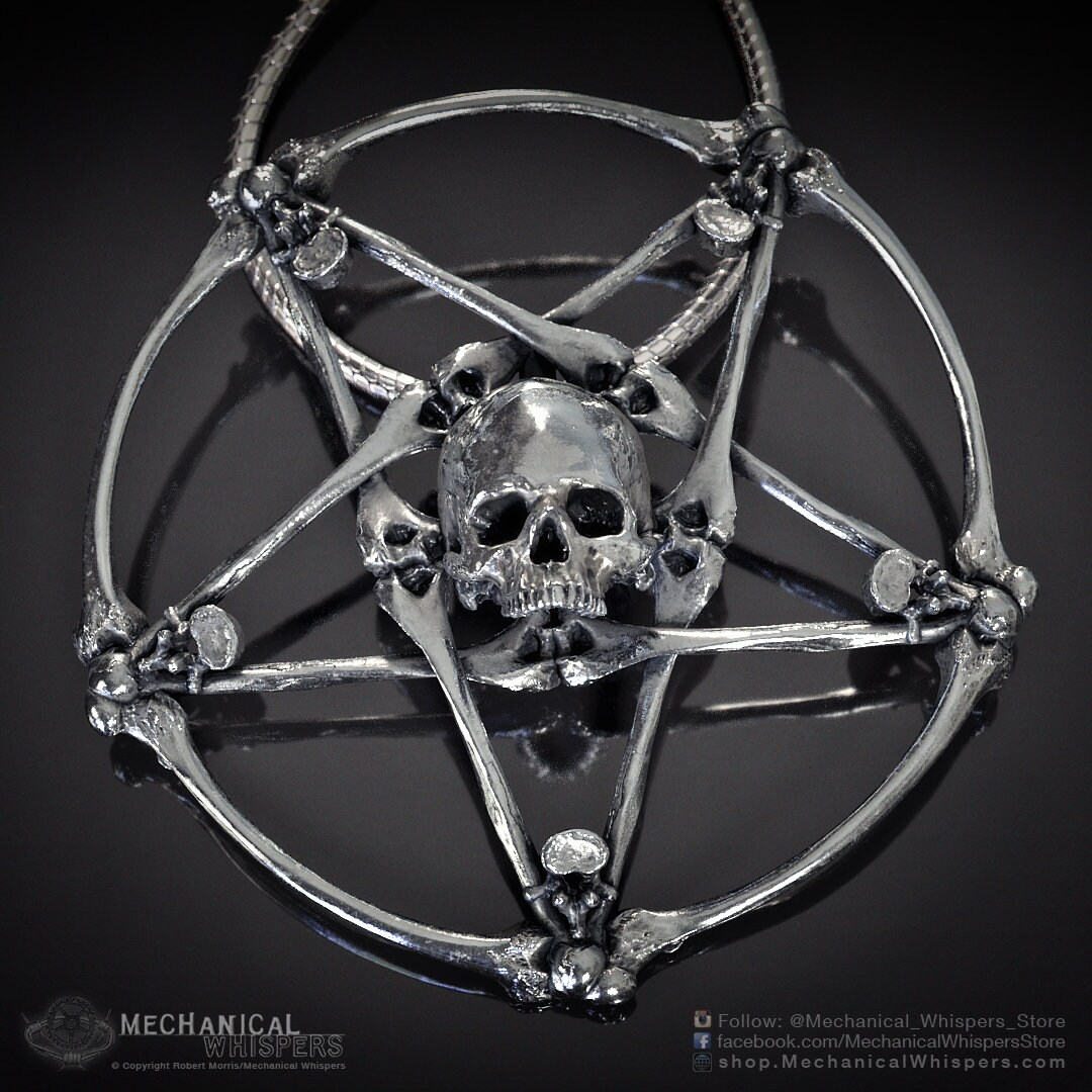Satanic Pentacle Inverted Pentagram Skull Pendant, Hand Polished ...