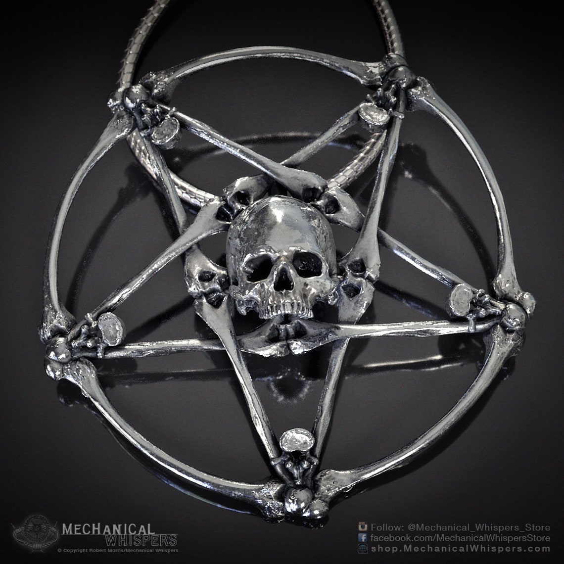 Satanic Pentacle Inverted Pentagram Skull Pendant, Hand Polished ...