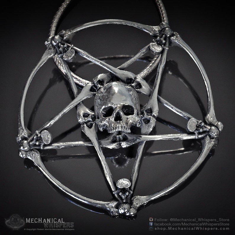 Satanic Pentacle Inverted Pentagram Skull Pendant, Hand Polished ...