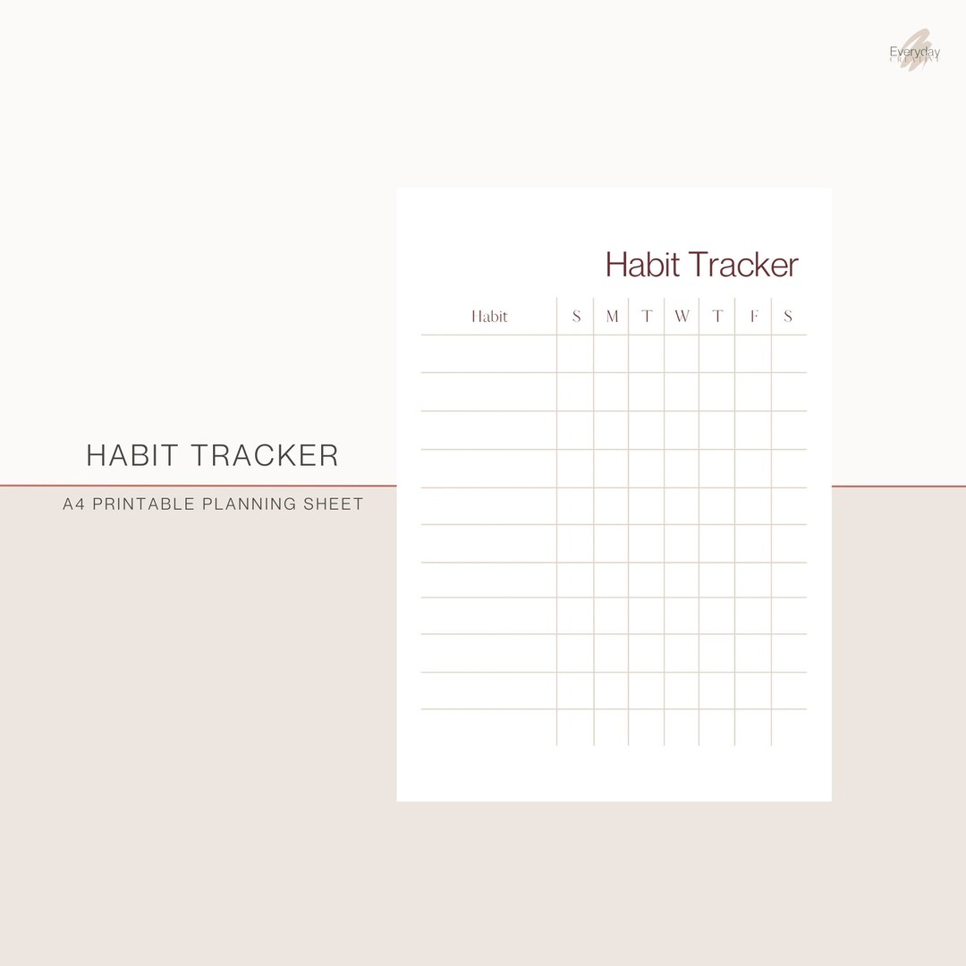 Habit Tracker printout A4 PRINTABLE Habit Tracker Sheet by Everyday ...