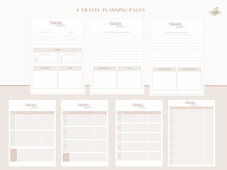 Travel Itinerary Print Out A4 Printable Bundle for Your Trip - Etsy UK