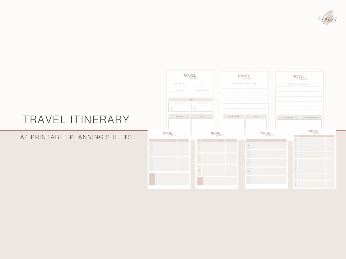 Travel Itinerary Print Out A4 Printable Bundle for Your Trip - Etsy UK