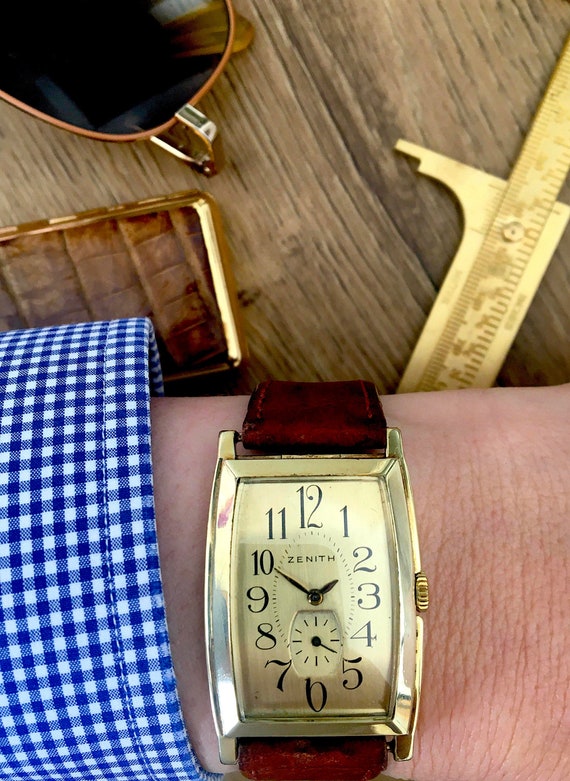 14K Gold Zenith "Kennedy" Gents wristwatch, Art Deco … - Gem