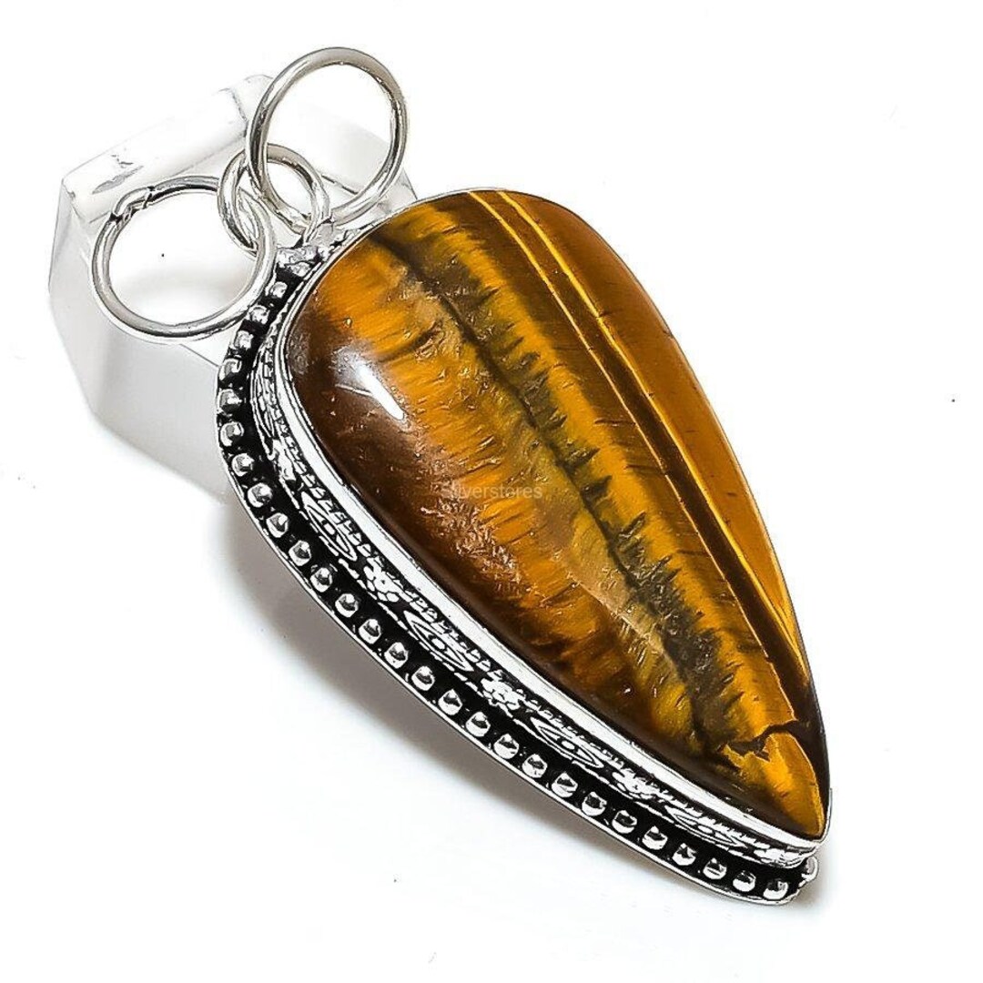 Elegant Tiger's Eye Pendant, Gemstone Pendant, Yellow Pendant, 925 ...