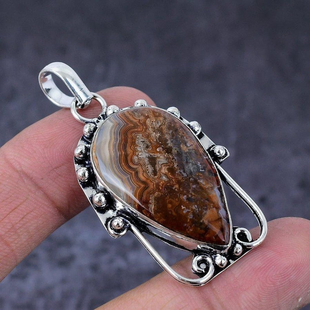 Handcrafted Natural Agate Pendant, Gemstone Pendant, White Pendant, 925 ...