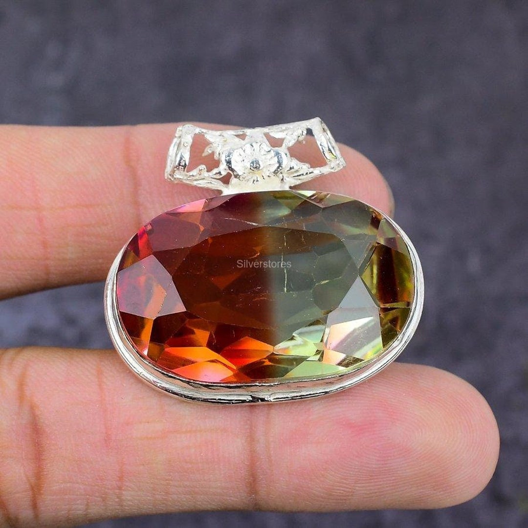 Natural Tourmaline Pendant, Multi Color Gemstone Pendant, Pendant, 925 ...