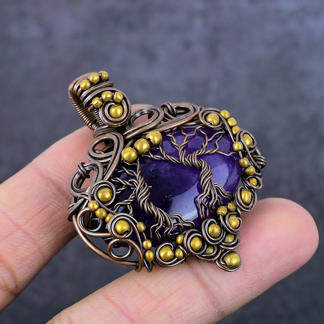 Precious Natural Sage Amethyst Wire Wrap Tree of Life Pendant, Purple ...