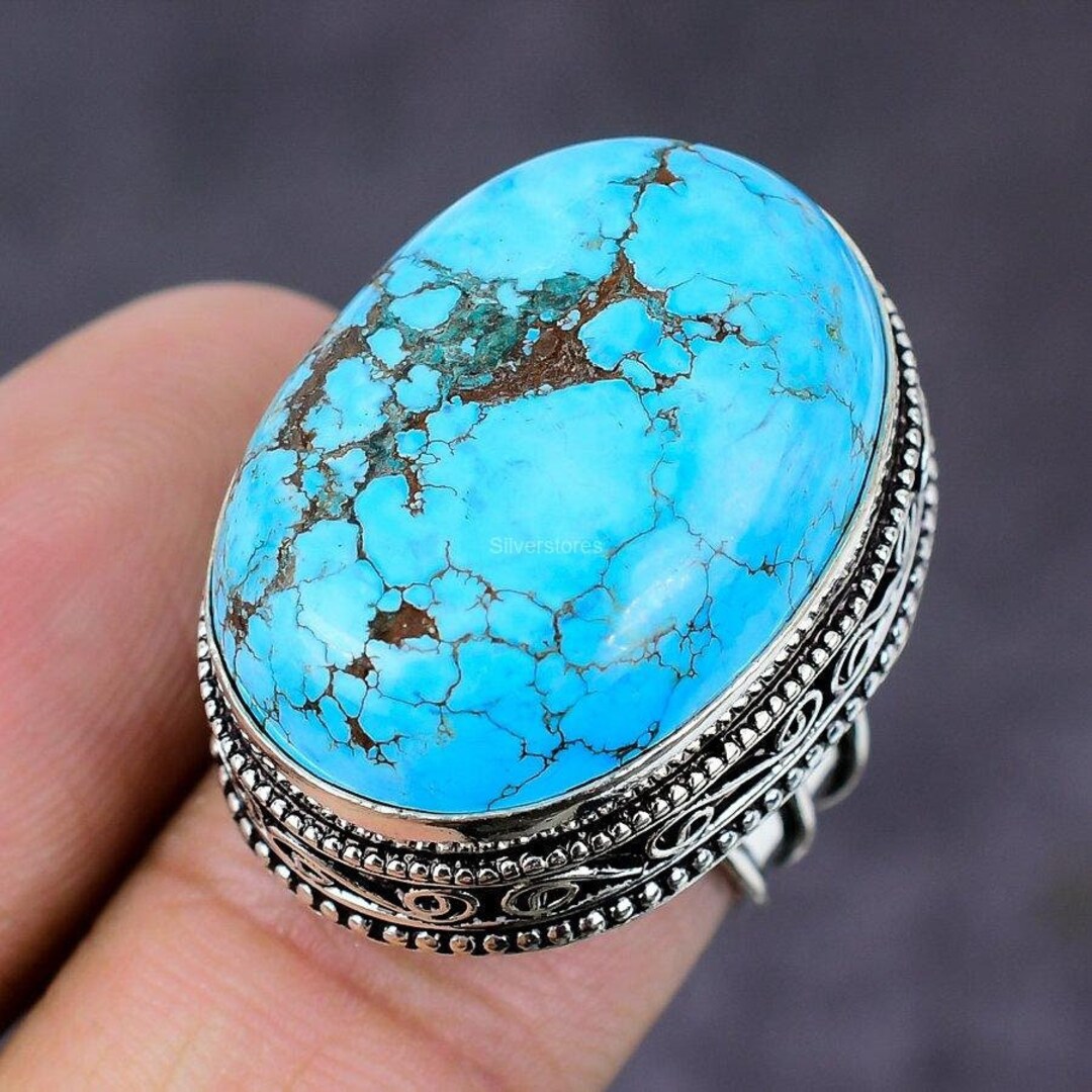 Valuable Turquoise Ring, Blue Gemstone Ring, Band Ring, 925 Sterling ...