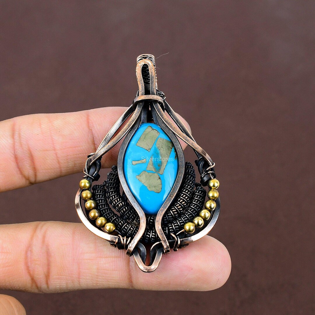 Valuable Natural Turquoise Pendant, Gemstone Pendant, Blue Wire Wrap ...